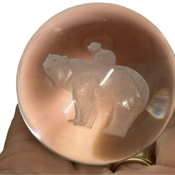 Art | Bear And Cub Round Crystal Glasspaperweight 2 Diameter | Poshmark
